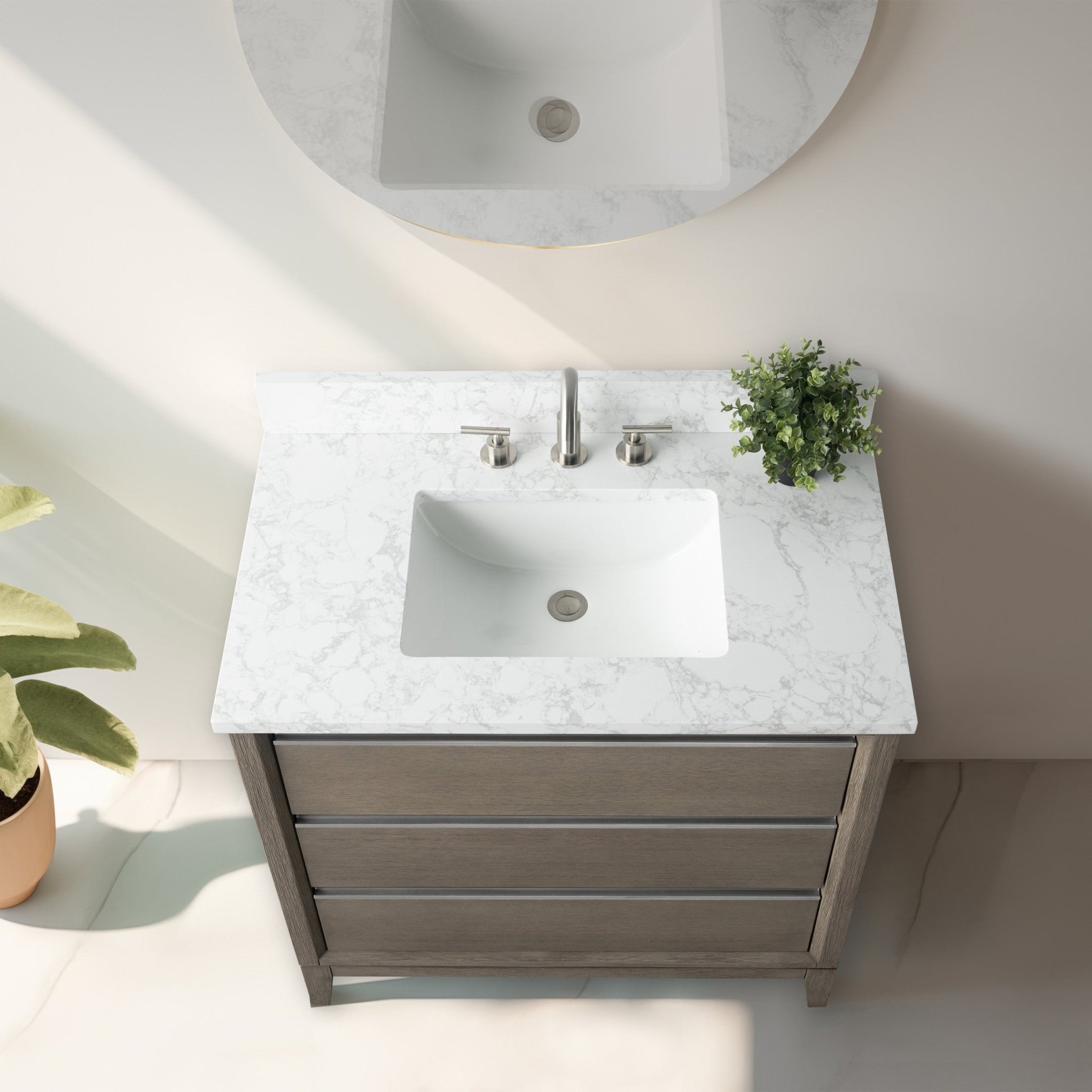 36" Single Sink Bathroom Vanity with Engineered Marble Top — HomeBeyond