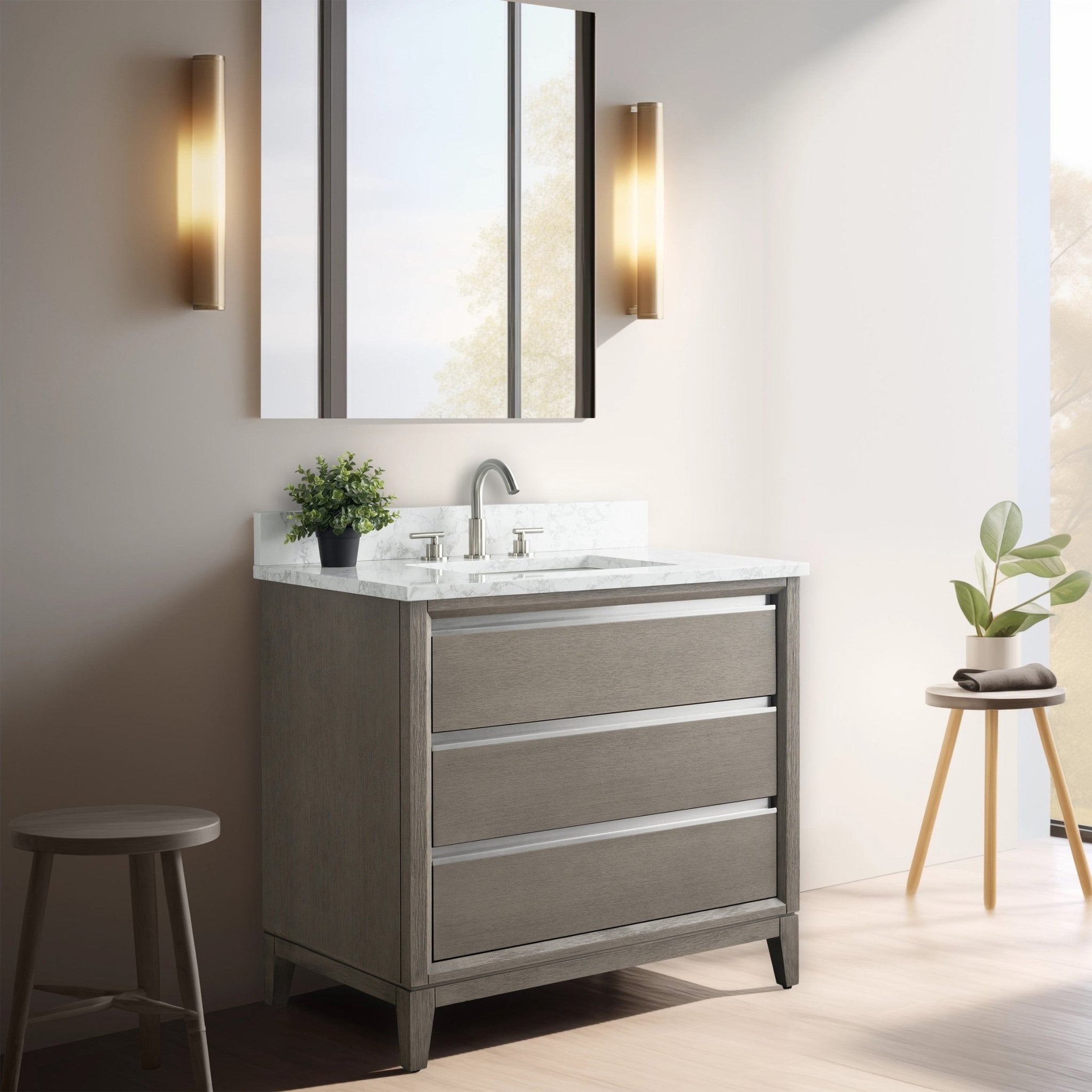 36" Single Sink Bathroom Vanity with Engineered Marble Top — HomeBeyond