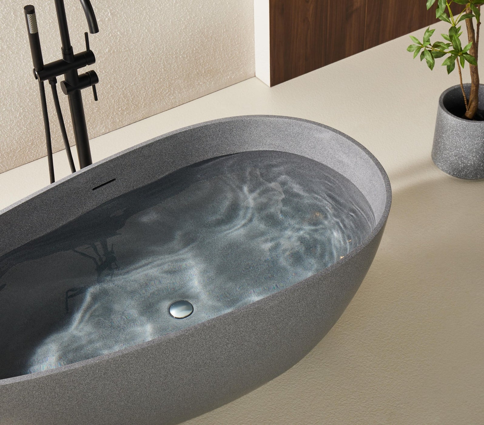 59" or 67" Oval Shaped Stone Resin Freestanding Bathtub, with Polished ...