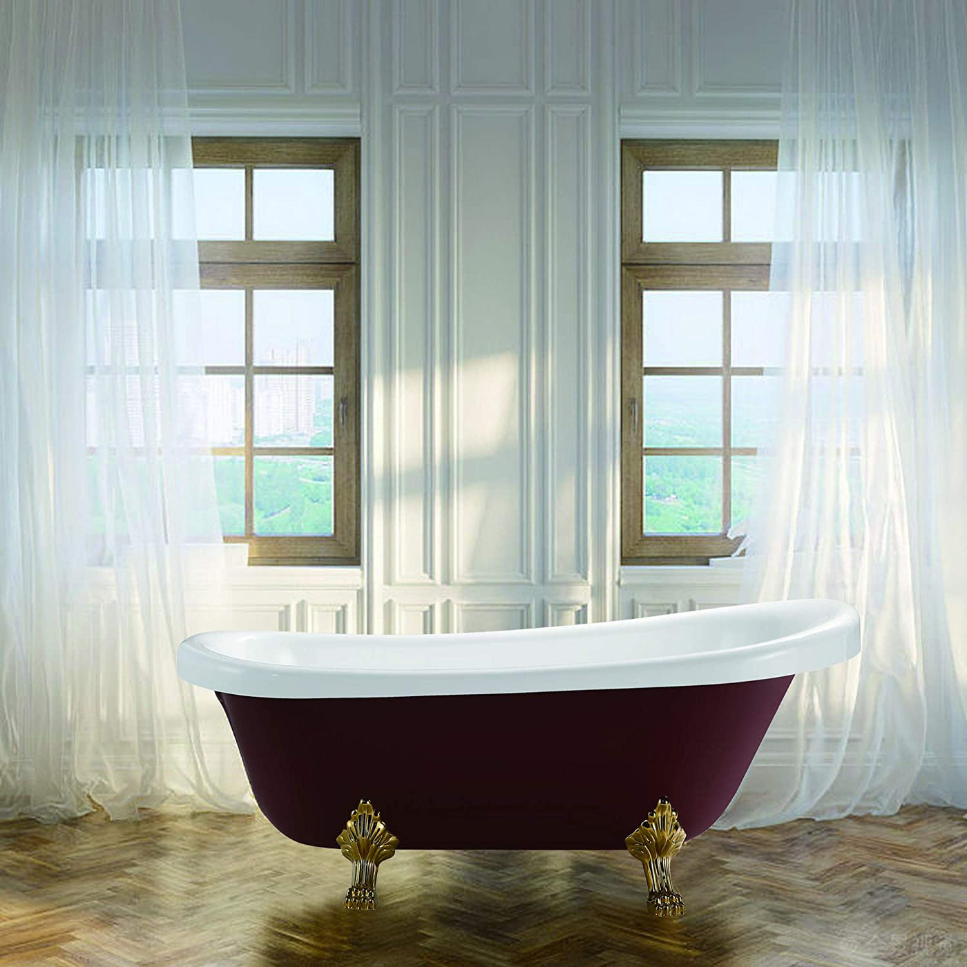 70" x 32" Freestanding Red Acrylic Bathtub, Modern Stand Alone Soaking ...