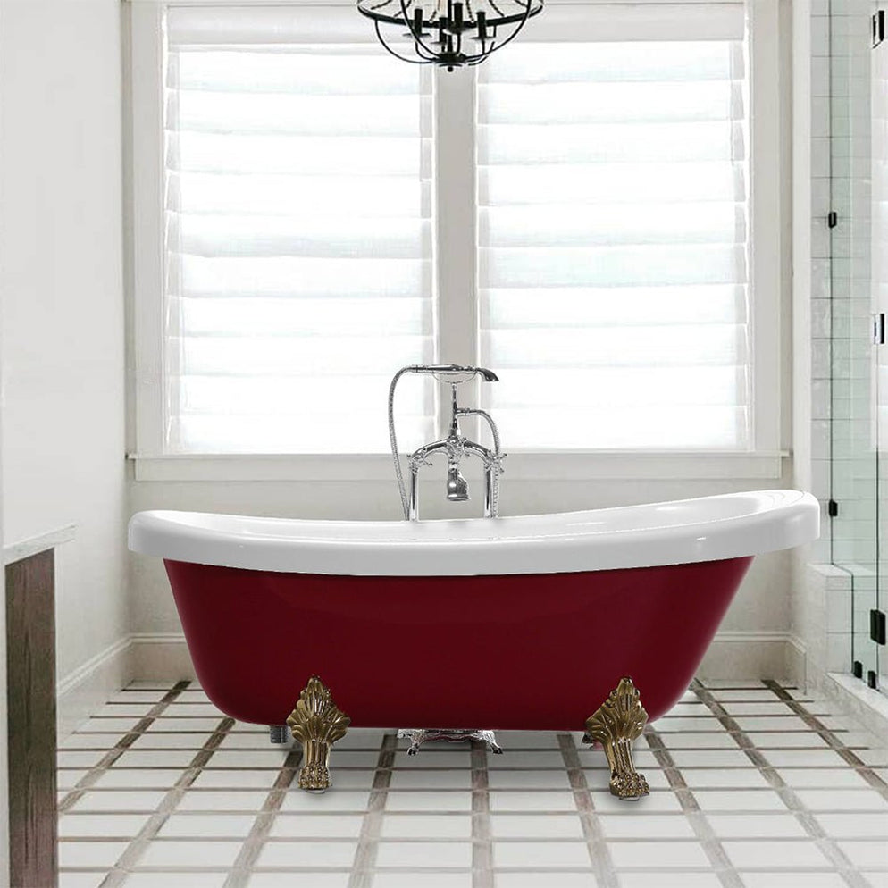 70" x 32" Freestanding Red Acrylic Bathtub, Modern Stand Alone Soaking ...